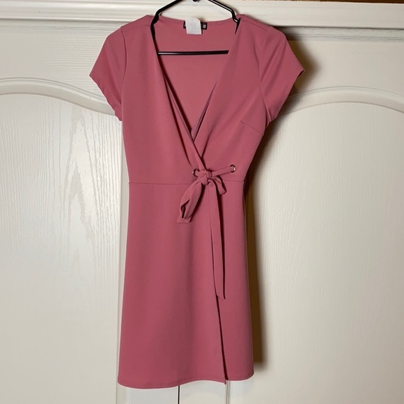 Vintage | Dresses | Retro Y2k Paper Doll Pink Solid Basic Wrap Dress ...